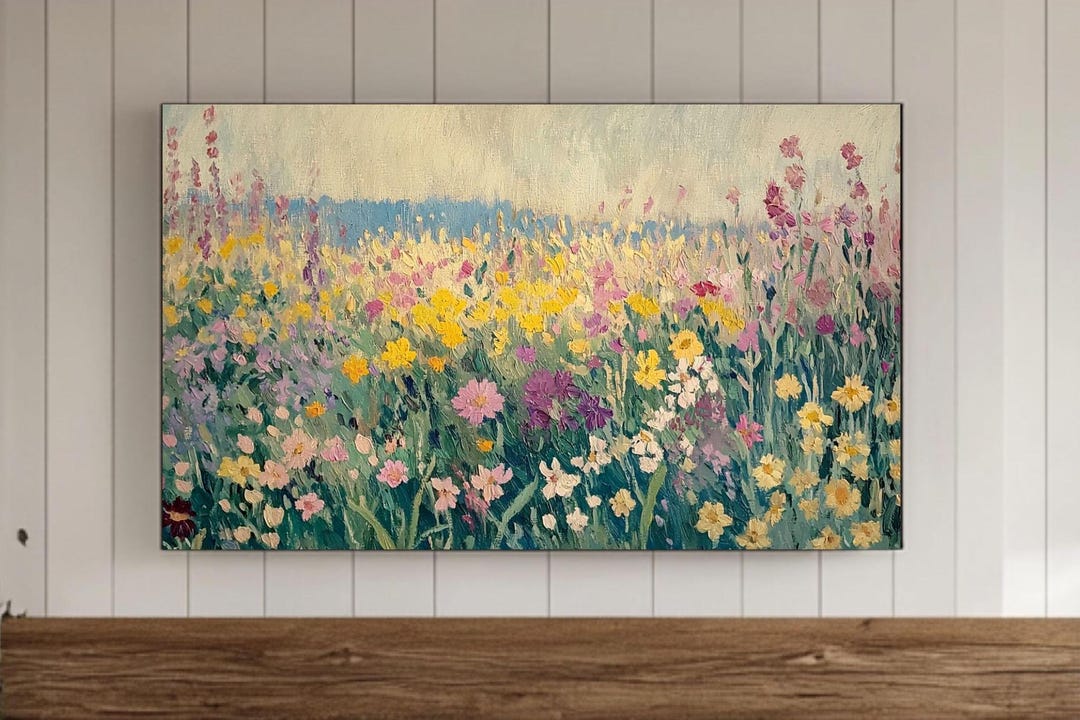 Spring Wildflowers Frame TV Wall Art, Textured Colorful Background ...