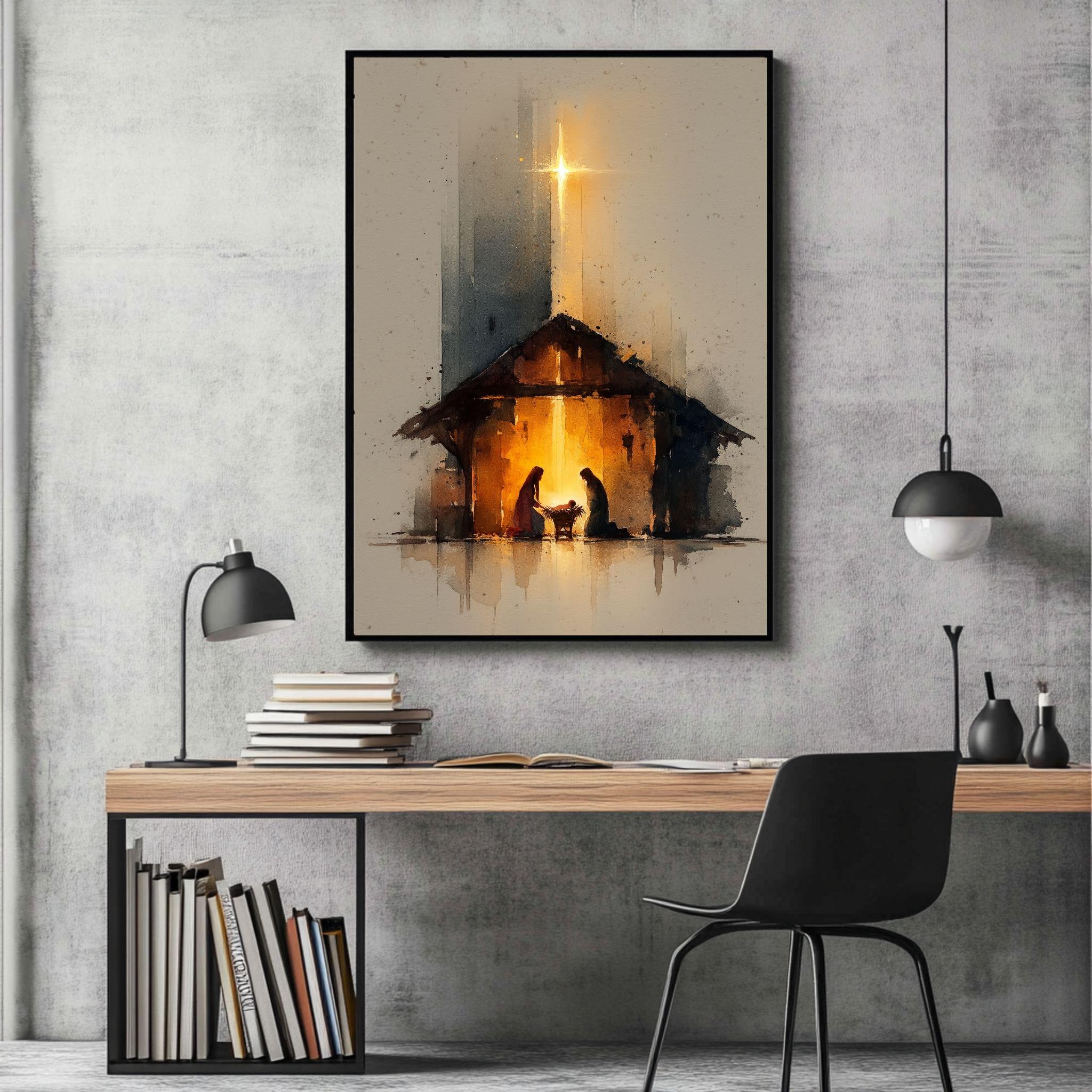 Nativity Scene Wall Art, Christmas Nativity Print, Christian Poster ...