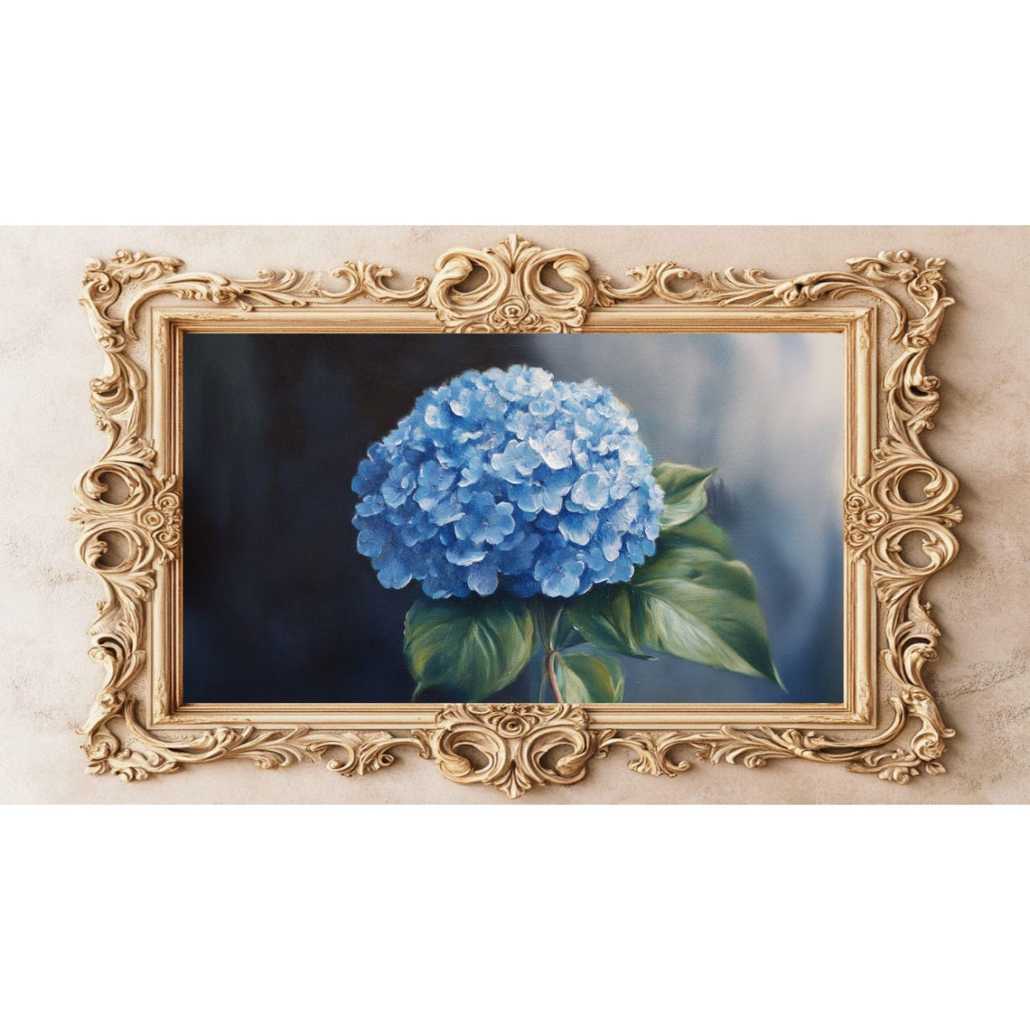 Blue Hydrangea Flower Frame TV Wall Art, Vintage Style Spring Floral ...