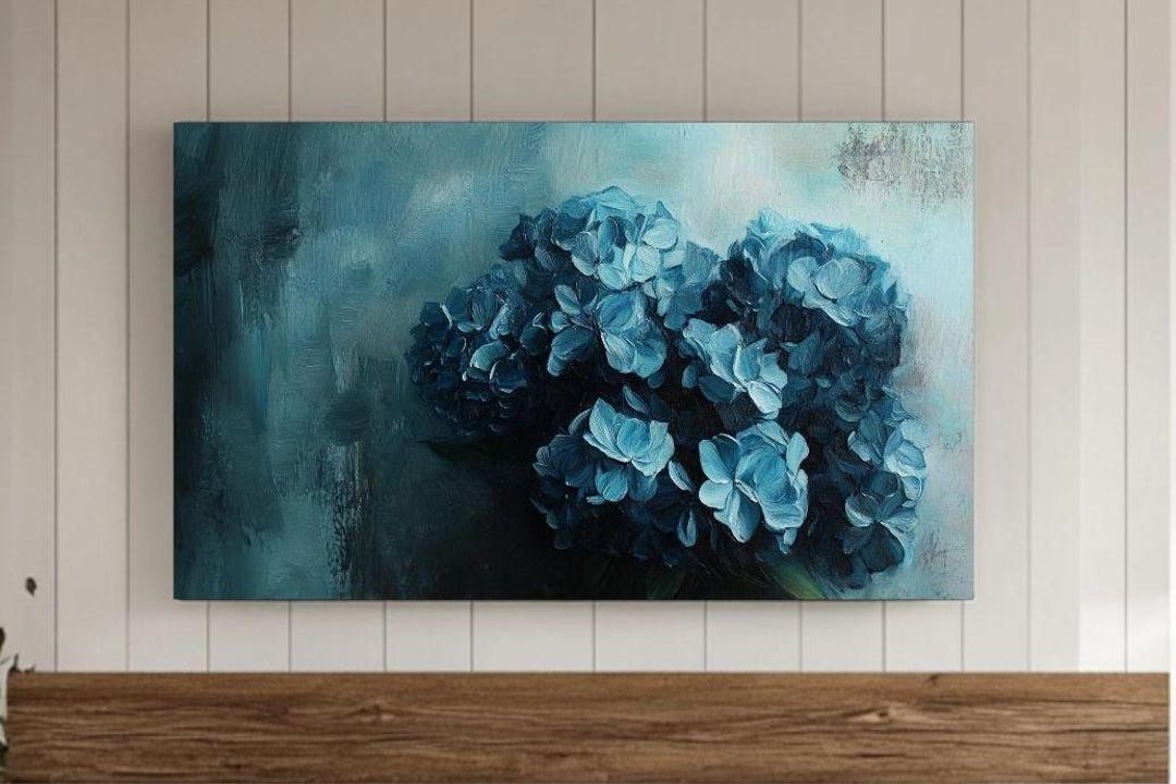 Blue Hydrangea Flower Frame TV Wall Art, Vintage Style Spring Floral ...