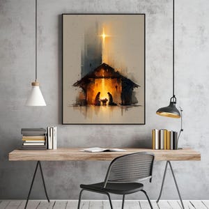 Nativity Scene Wall Art, Christmas Nativity Print, Christian Poster ...
