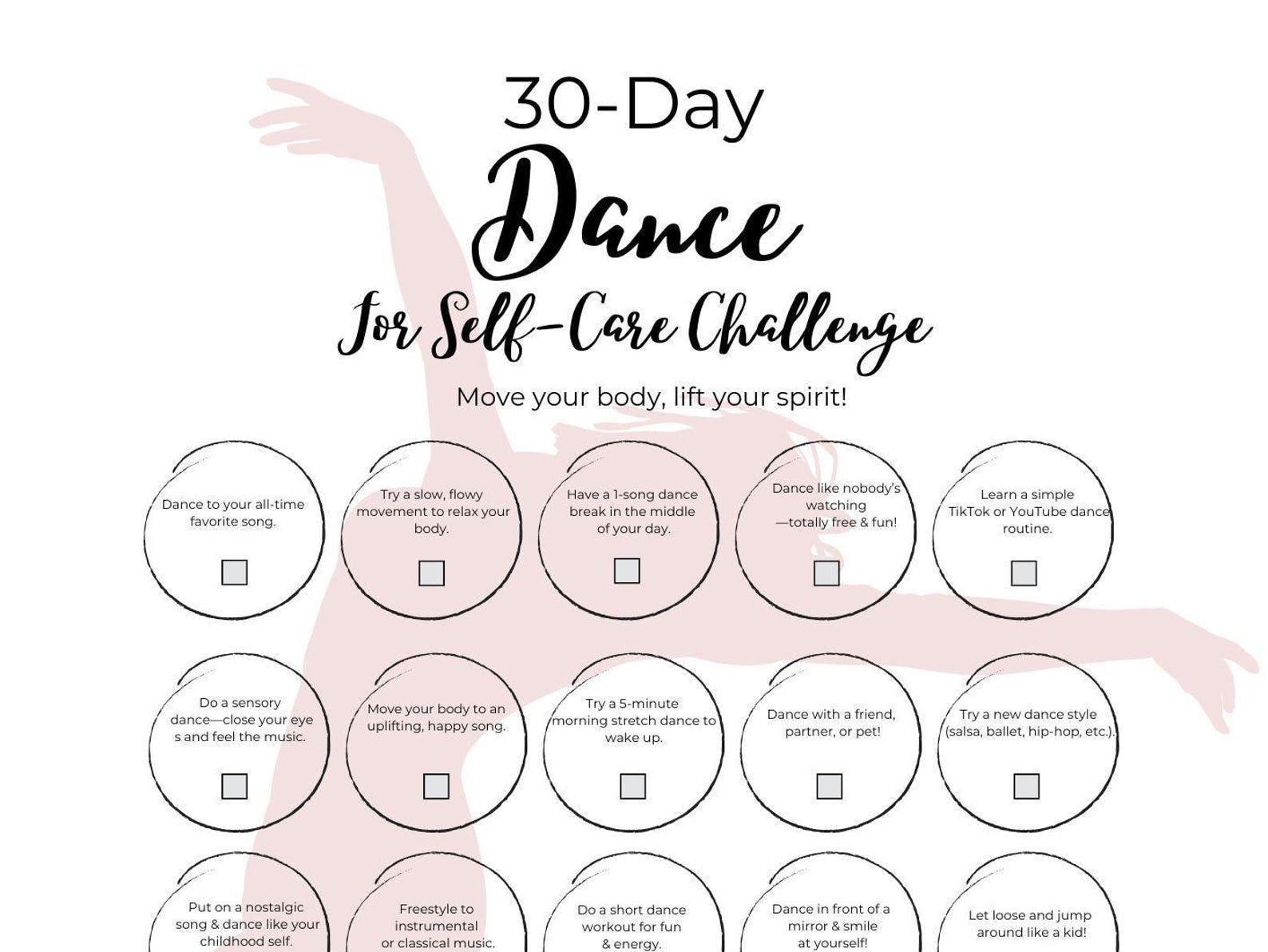 30-day Printable Dance Self-care Challenge – for Joy, Confidence & Mind ...