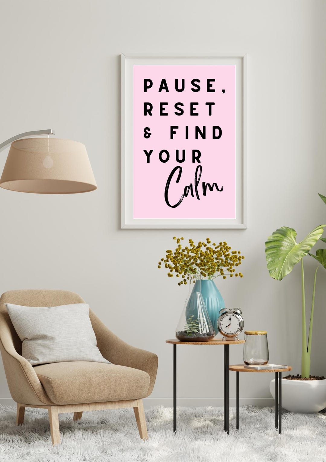 Mindful Quote Art Print, Pause Reset Calm, Minimalist Decor (digital ...