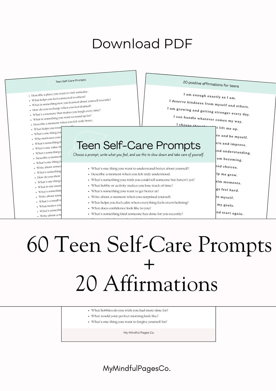 60 Teen Self-care Prompts + 20 Affirmations | Teen Wellness Printable ...
