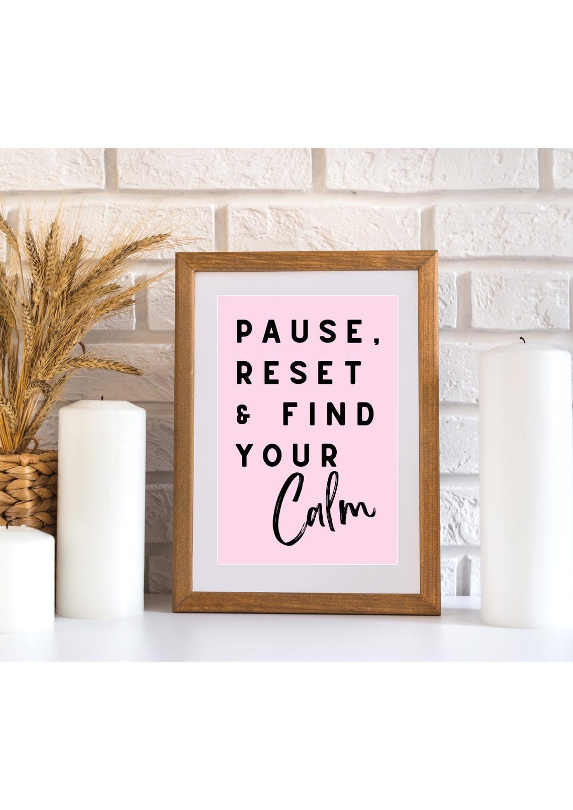 Mindful Quote Art Print, Pause Reset Calm, Minimalist Decor (digital ...