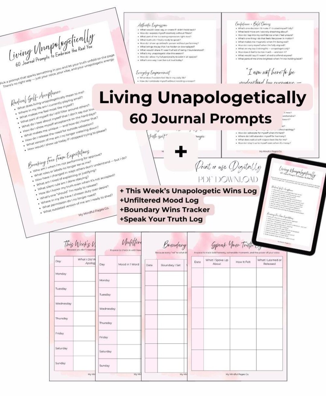 Living Unapologetically Printable Prompts | 60 Journal Prompts + Bonus ...