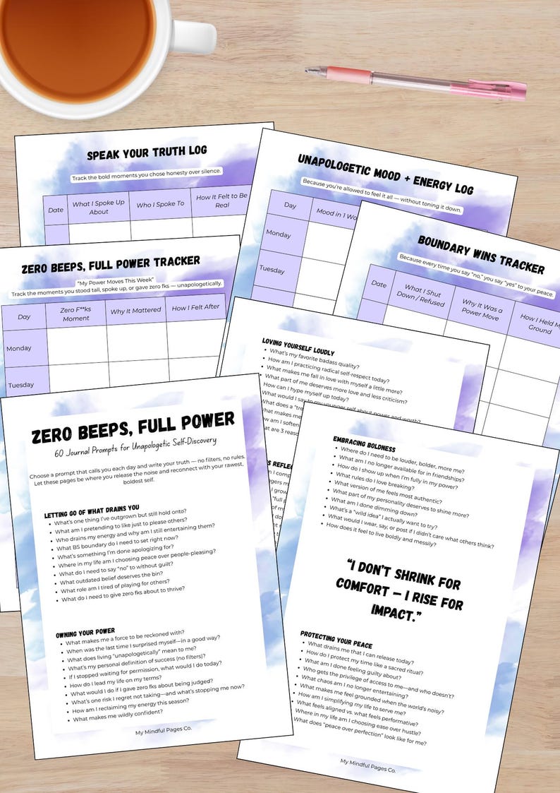 Zero Beeps, Full Power – 60 Journal Prompts + Mood, Energy & Boundary Logs – Printable Self ...