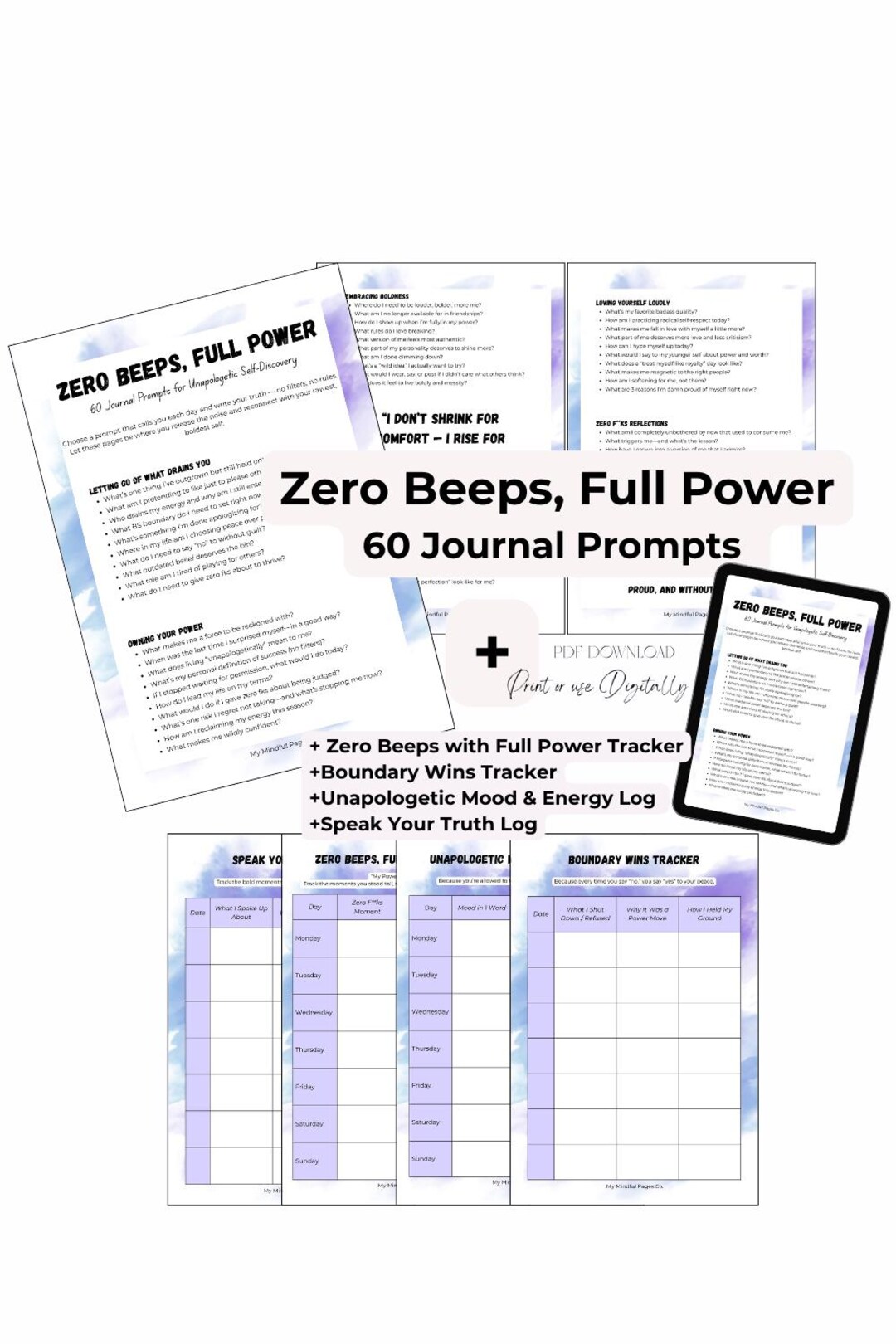 Zero Beeps, Full Power – 60 Journal Prompts + Mood, Energy & Boundary ...