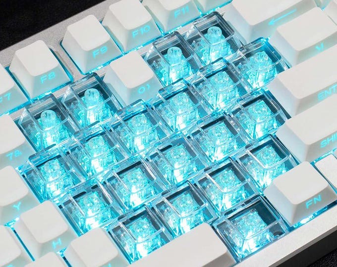 White Shine Through and Transparent Heart PBT Keycap Set, Cute Keycaps ...