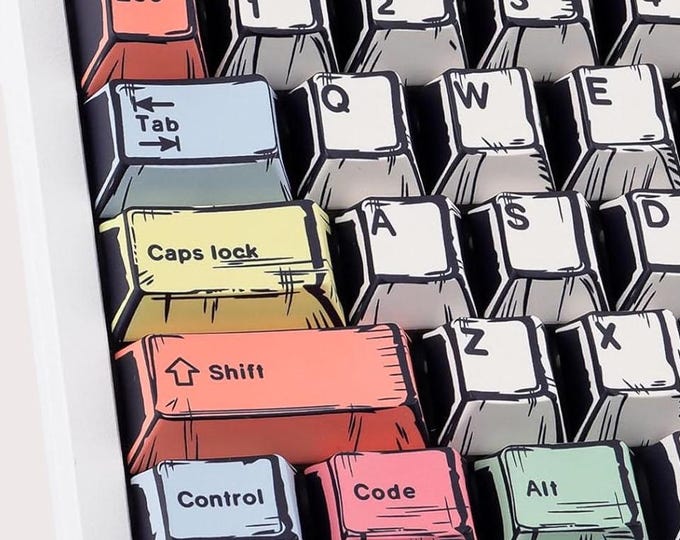 Retro Manga Style Keycap Set, Hand-drawn Cartoon Keycaps, Cherry ...