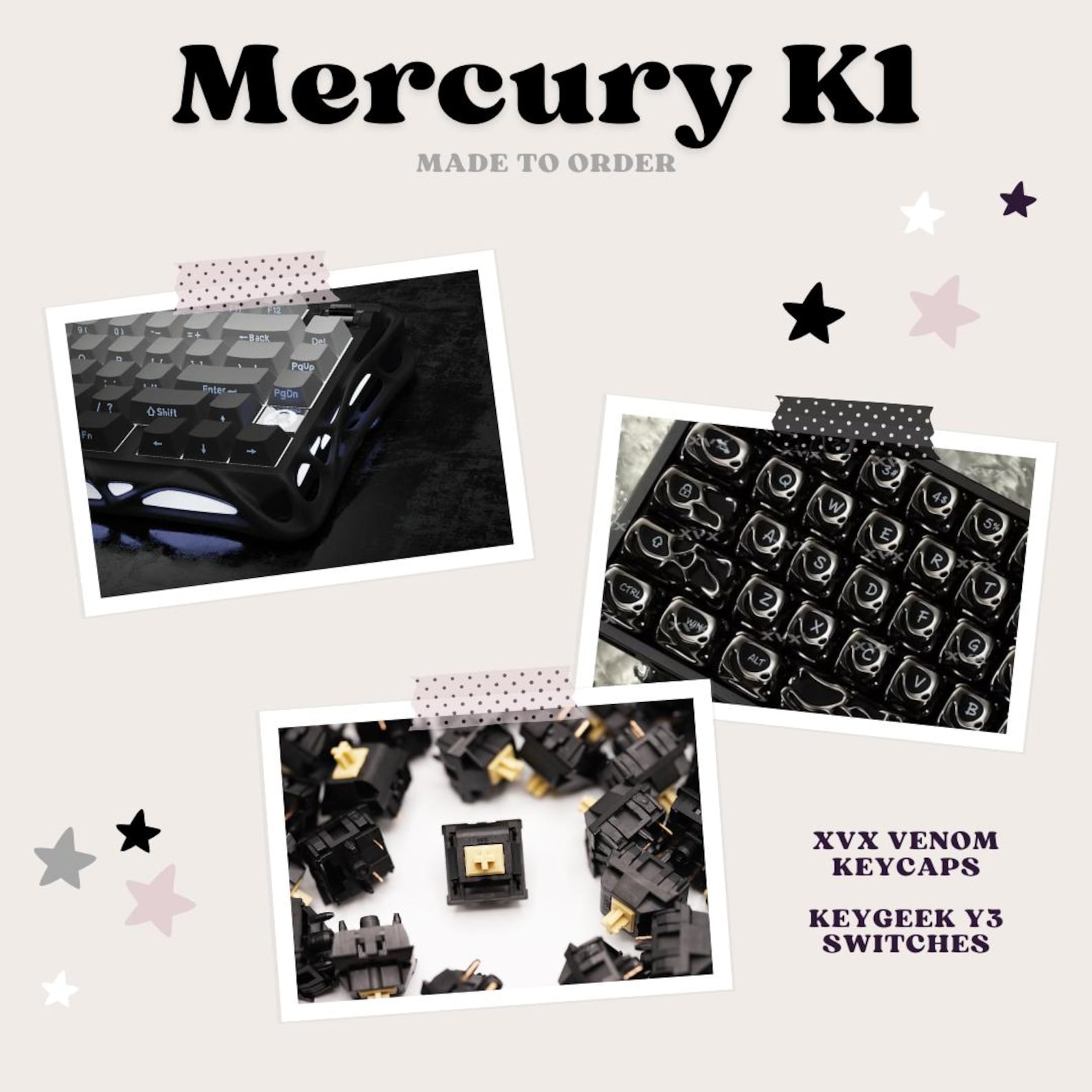Custom Gravastar Mercury K1 Keyboard: Keygeek Y3 Switches, XVX Venom ...