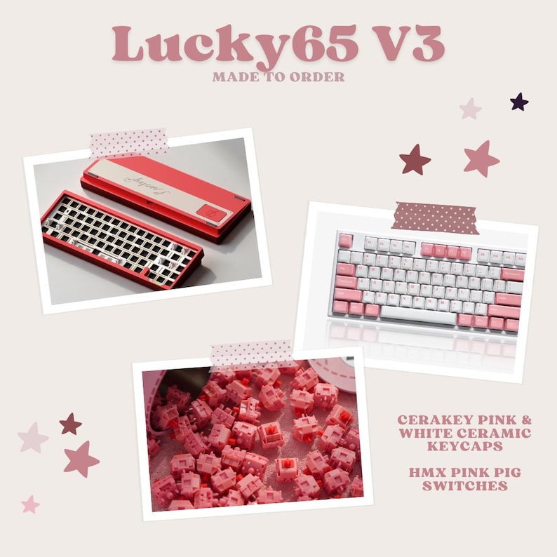 Custom Lucky65 V3 Keyboard: HMX Pink Pig Switches, Creaky Pink & White ...