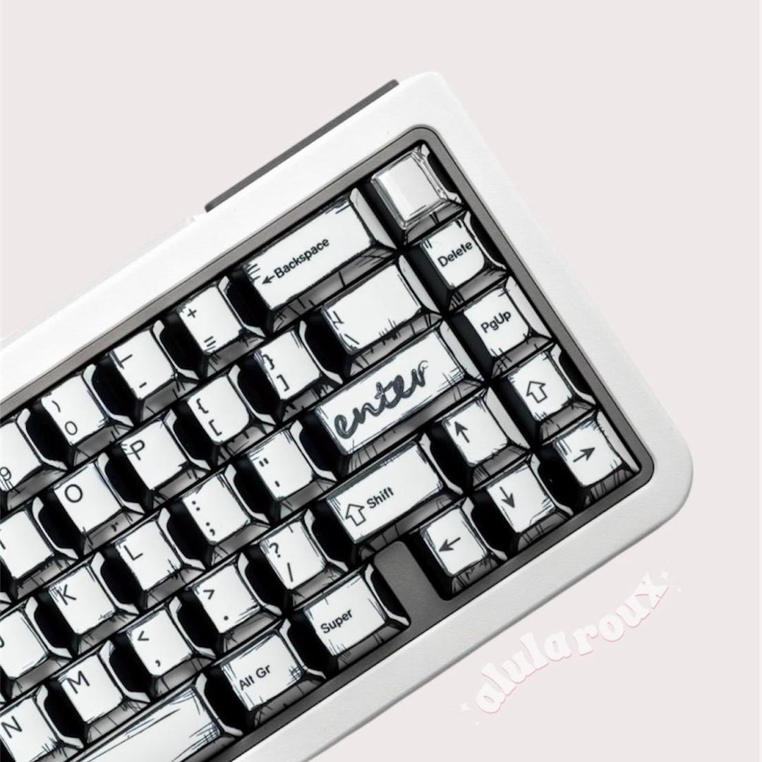 White Comic Style Keycap Set, Hand-drawn Cartoon Keycaps, Cherry ...
