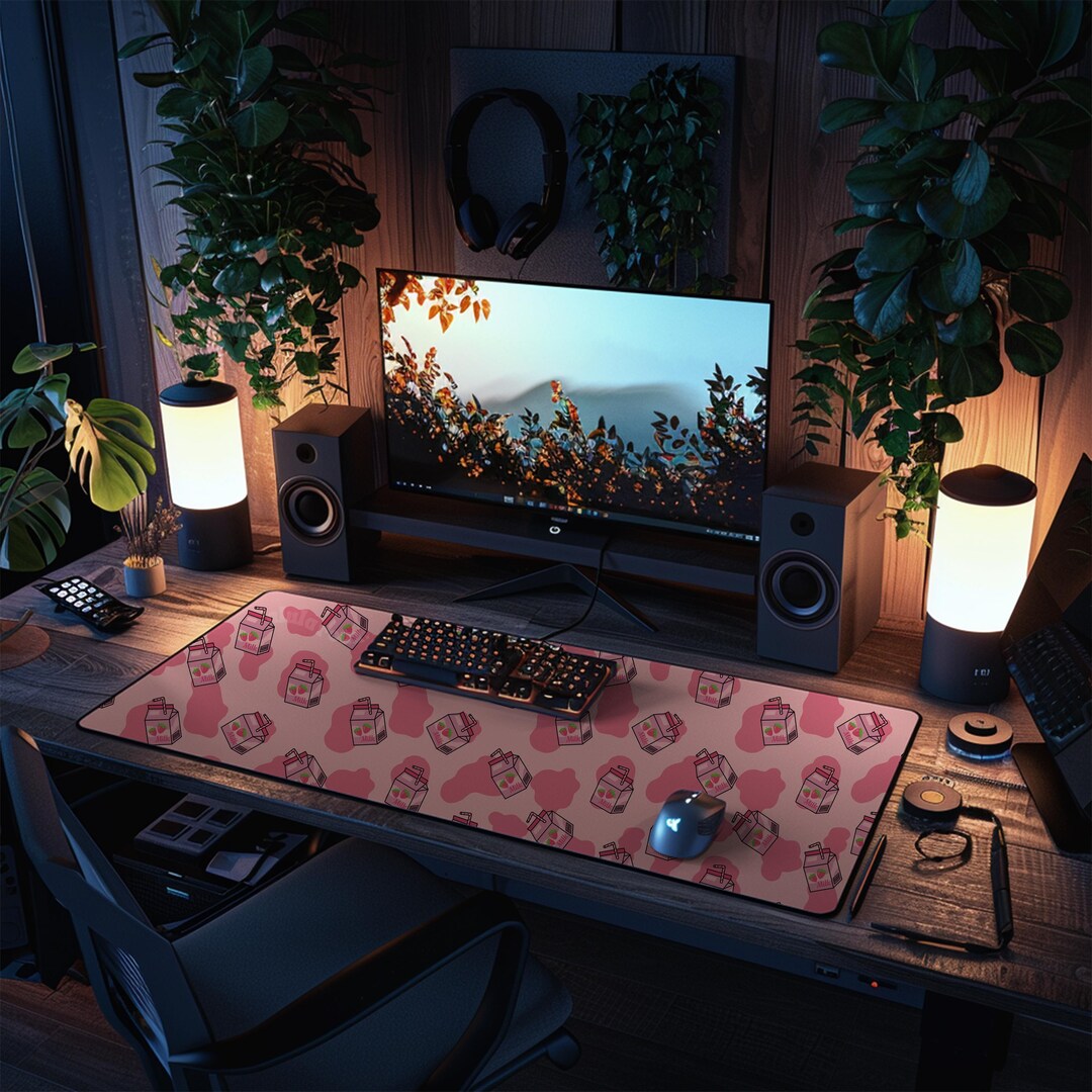 Kawaii Strawberry Milk Desk Mat - Cute Computer Mouse Pad Cover, Gaming ...