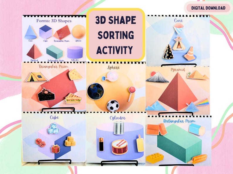 3D Shapes Math, 3D Shape Matching Busy Book, Preschool Math Shape Sort ...