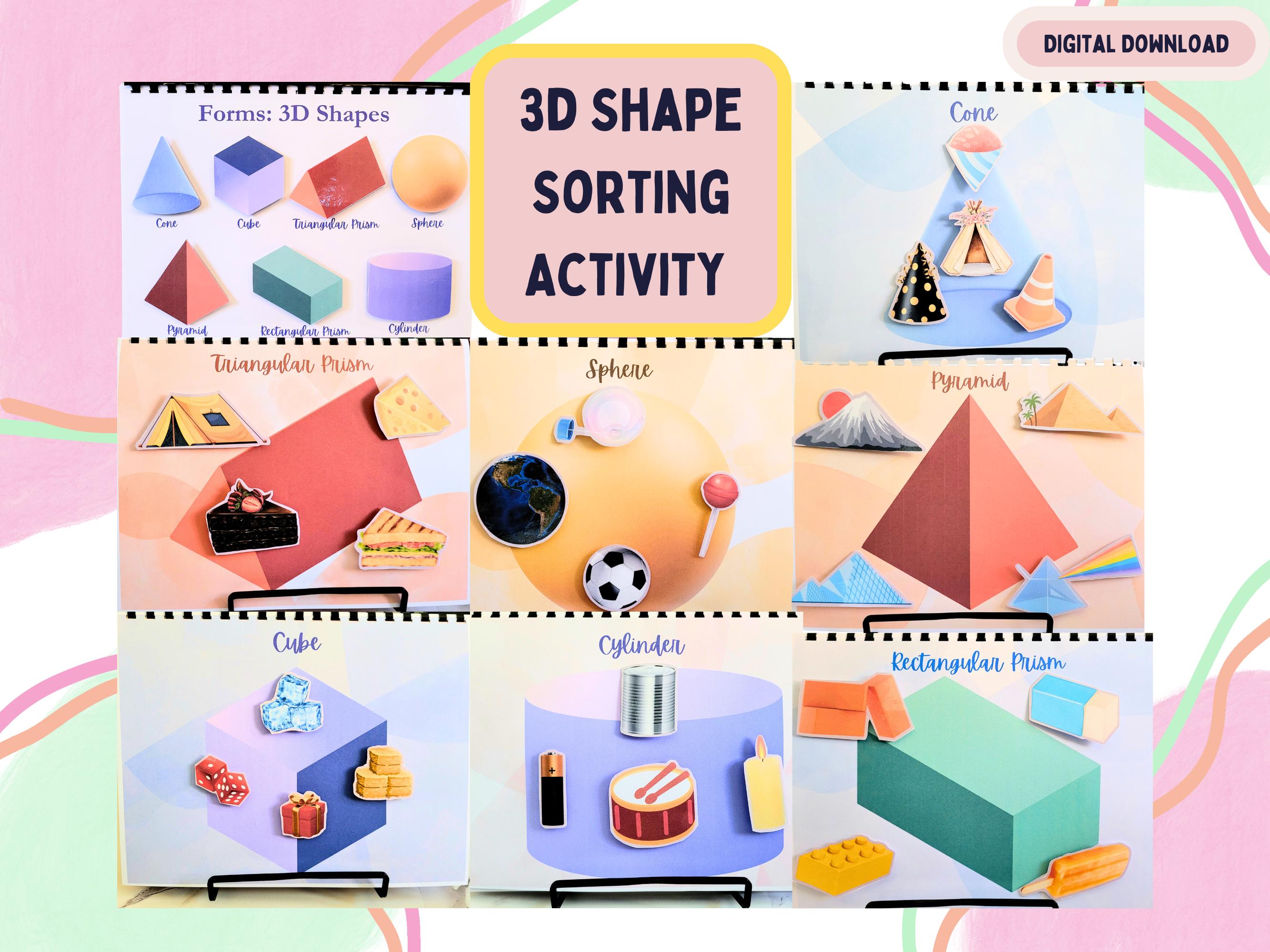 3D Shapes Math, Solid Shapes Matching Busy Book, Preschool Math Shape ...