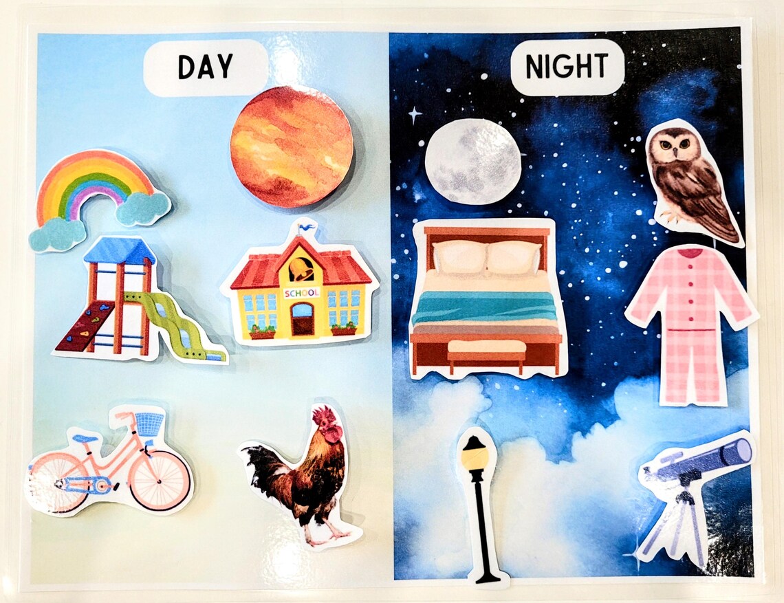 Preschool Activity Night & Day Sorting Matching Cut and Paste Fun Kid ...
