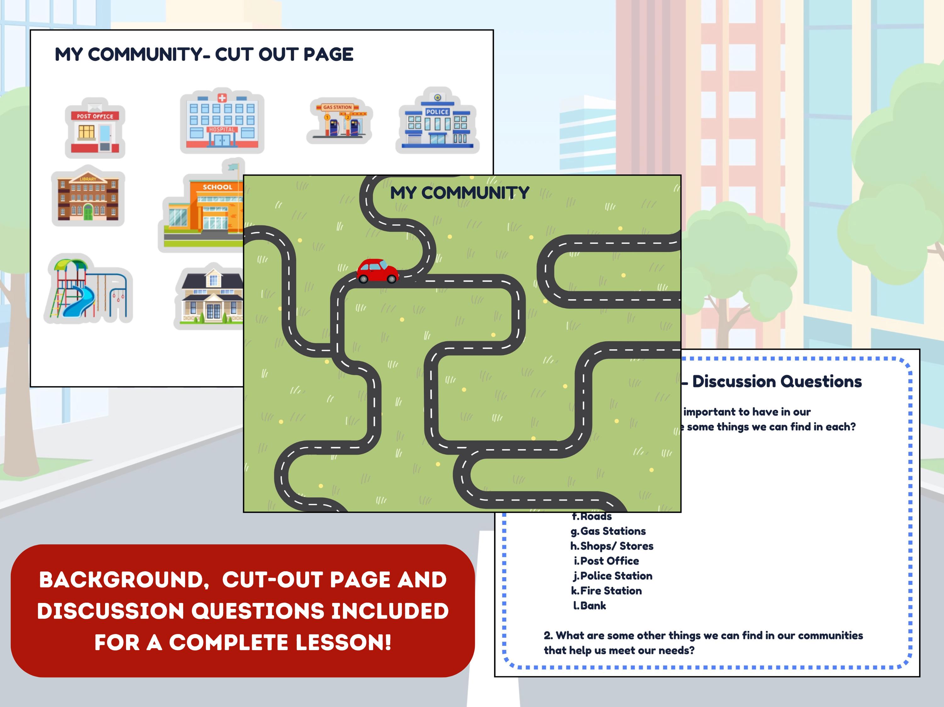 Kindergarten Community Lesson Printable Parts of a Community Preschool ...