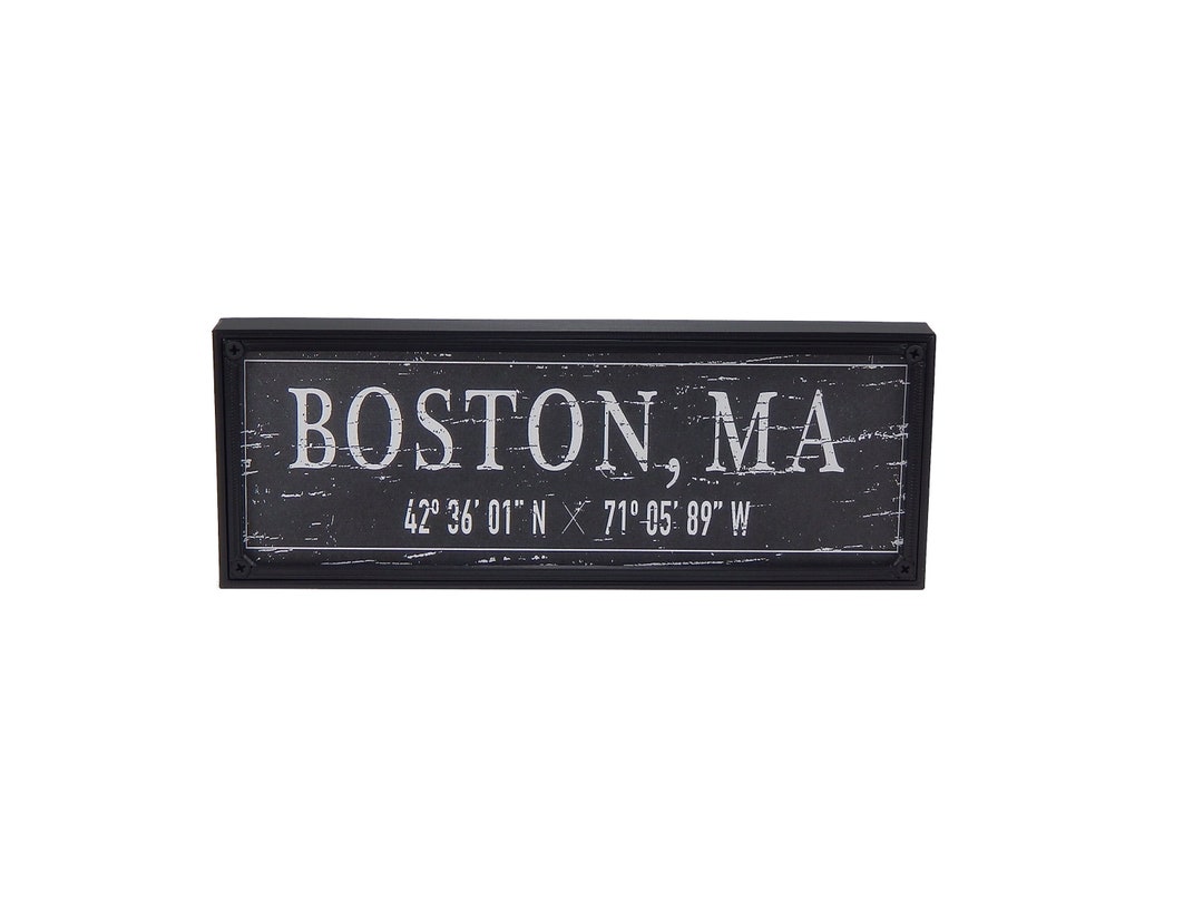 Boston, MA City GPS Coordinate Latitude Longitude Freestanding Sign ...