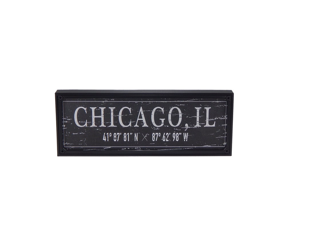 Chicago, IL City GPS Coordinate Latitude Longitude Freestanding Sign ...