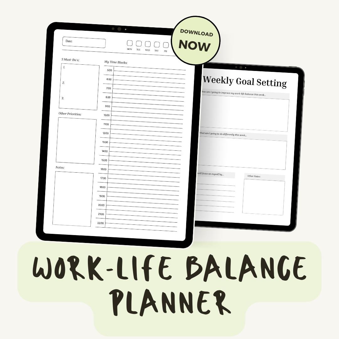 Work-life Balance Planner Printable Digital Download for Weekly Goals ...