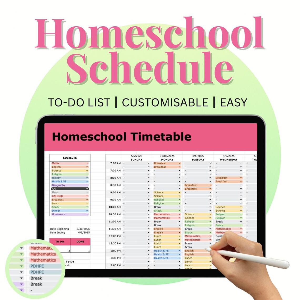 Editable Homeschool Schedule Planner Google Sheets | Custom Timetable ...