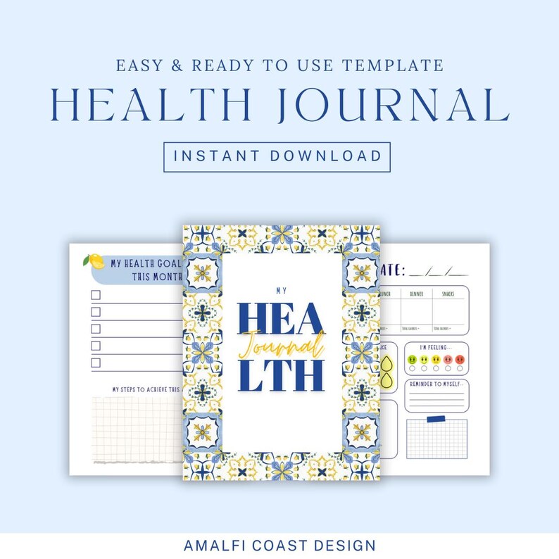 Daily Health Journal Amalfi Coast-inspired Wellness Planner 30 Pages ...