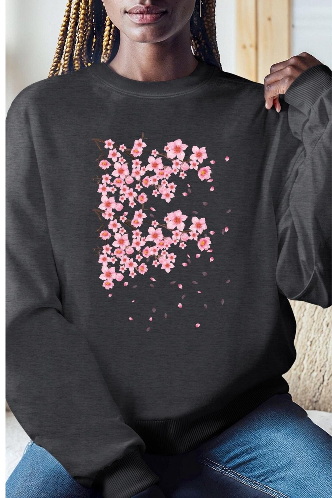 Pink Cherry Blossom Sweatshirt, Sakura Sweater, Japanese Sweatshirt ...