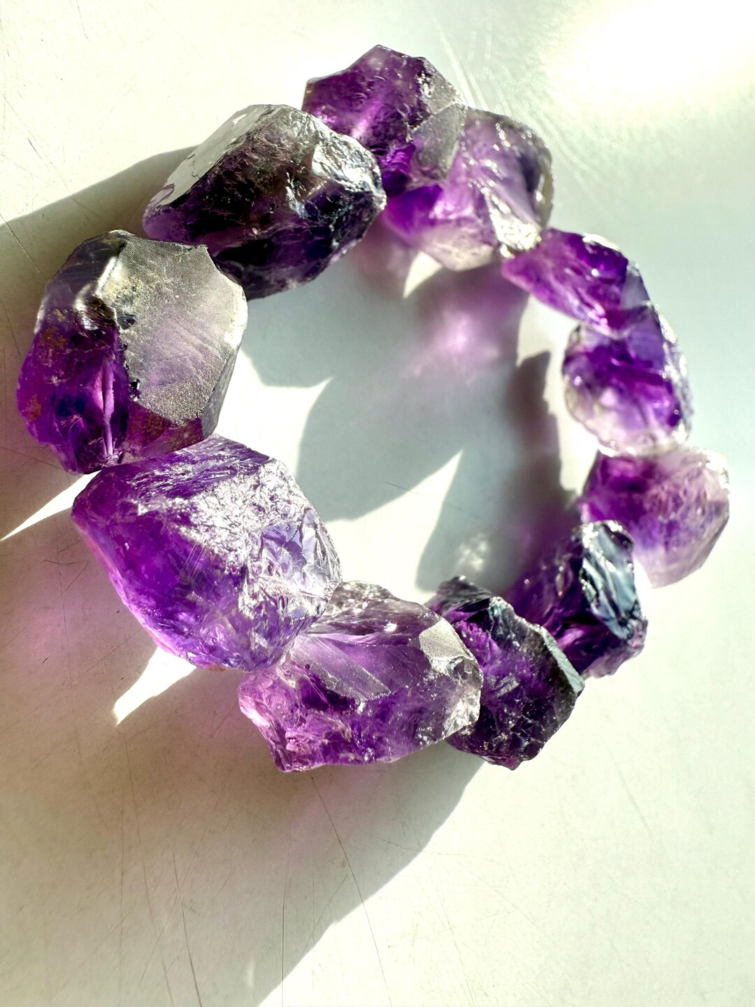 Raw Amethyst Crystal Bracelet Chunky Purple Gemstone Healing Energy