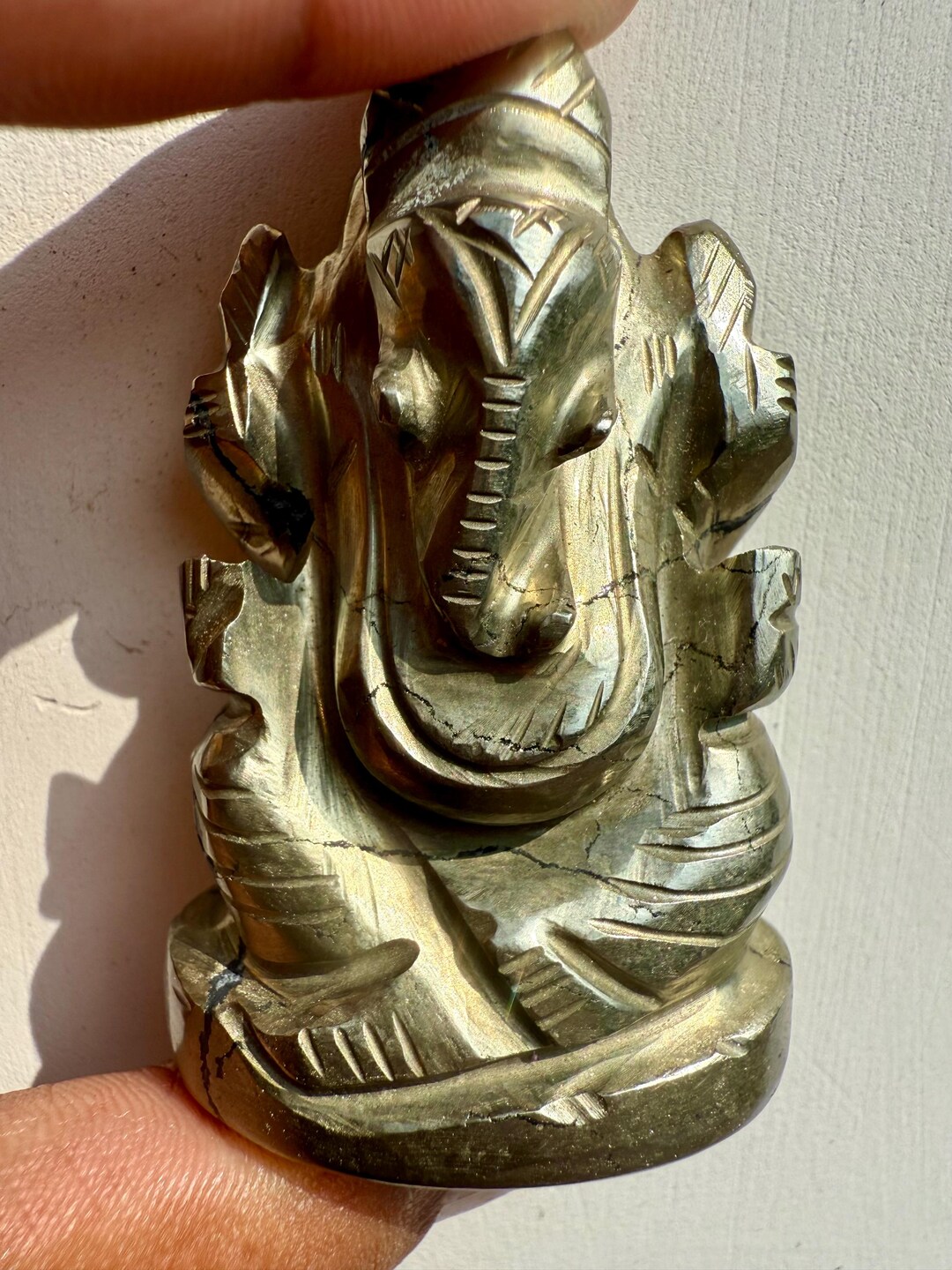 Hand-carved Pyrite Ganesha Statue: Prosperity, Protection & Mindfulness ...