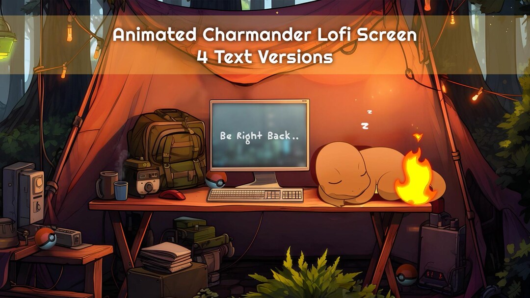 Charmander Animated Lofi Twitch Screen: Gaming Desk Scene (digital ...