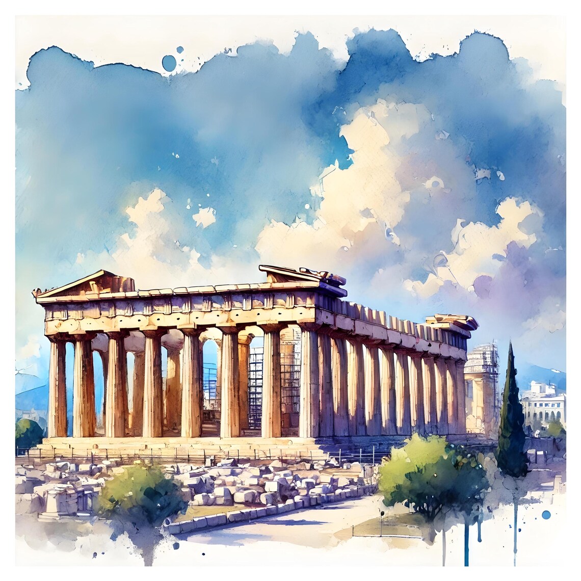 Parthenon Water Color Digital Painting | Beautiful Ancient Greece Art ...