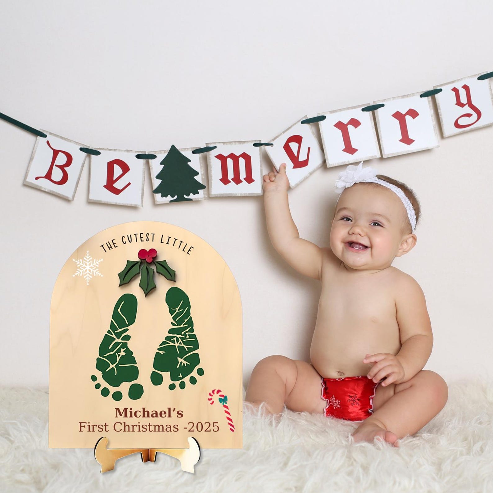 DIY Baby Footprint Christmas Art – Personalized Kids Craft Sign, Custom ...