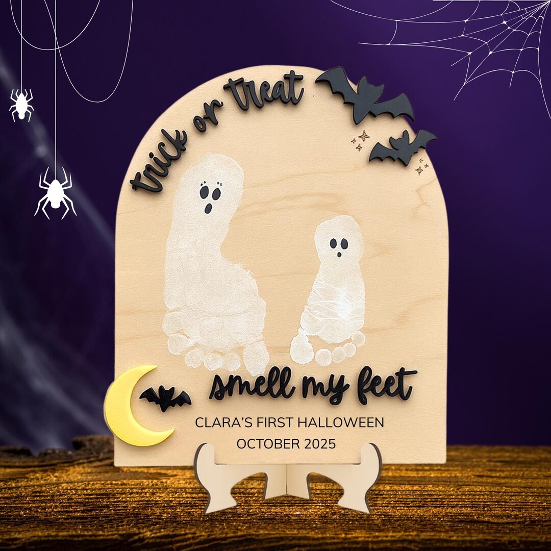 Halloween Kids Footprint Ghost Board, DIY Ghost Footprint Craft Sign ...