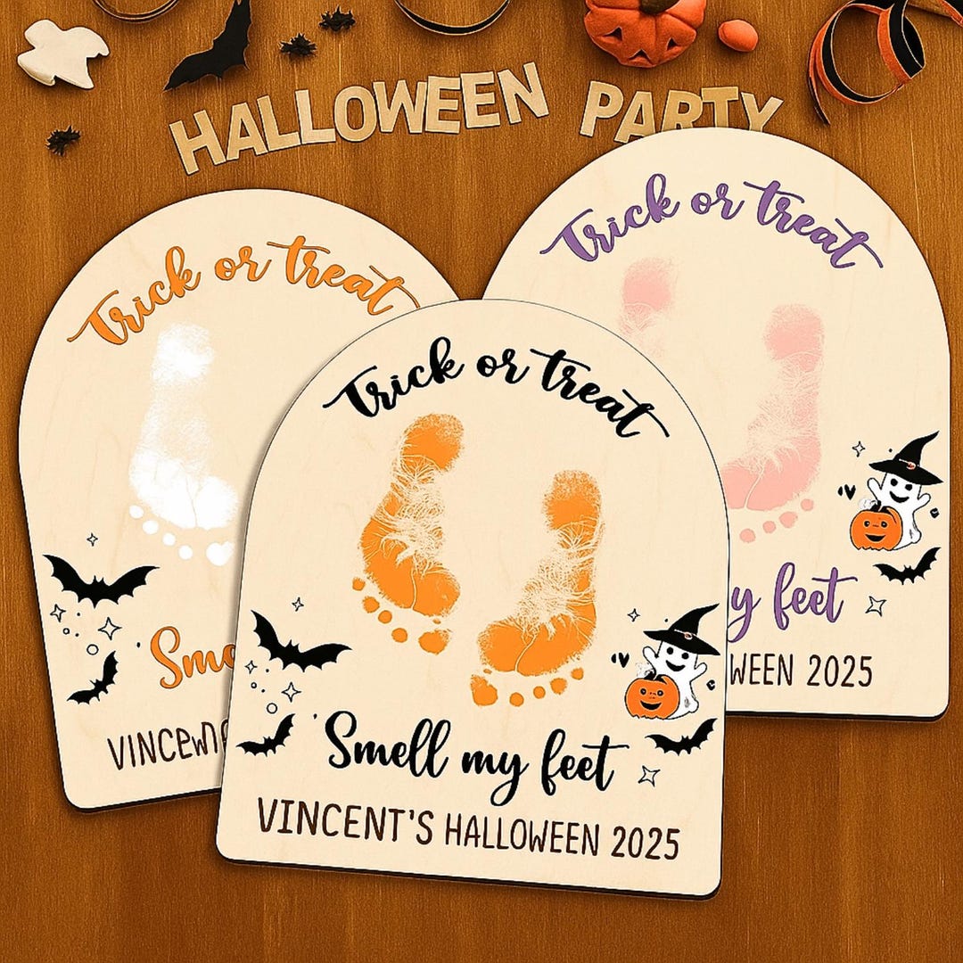 Custom Trick or Treat Smell My Feet Sign, DIY Baby Halloween Footprint ...