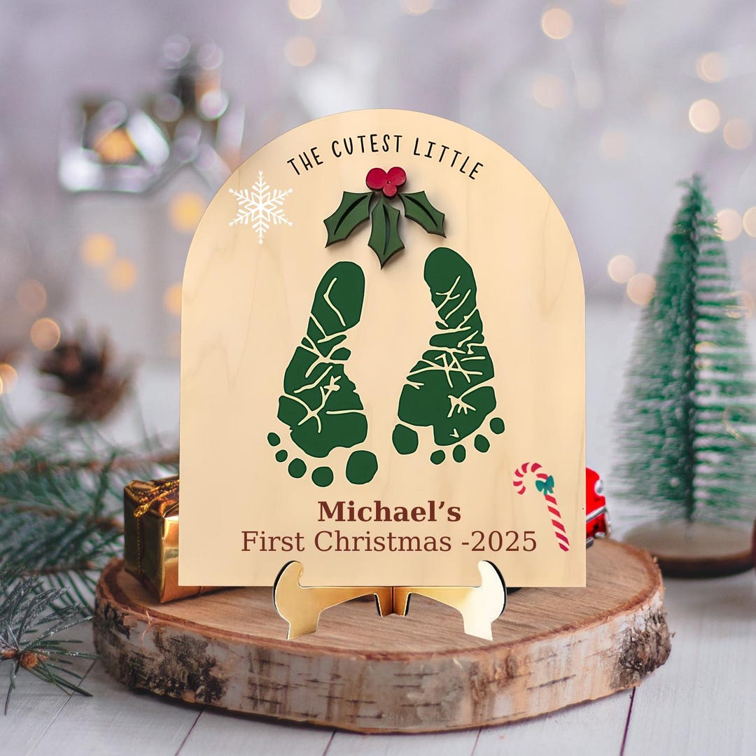 DIY Baby Footprint Christmas Art – Personalized Kids Craft Sign, Custom ...