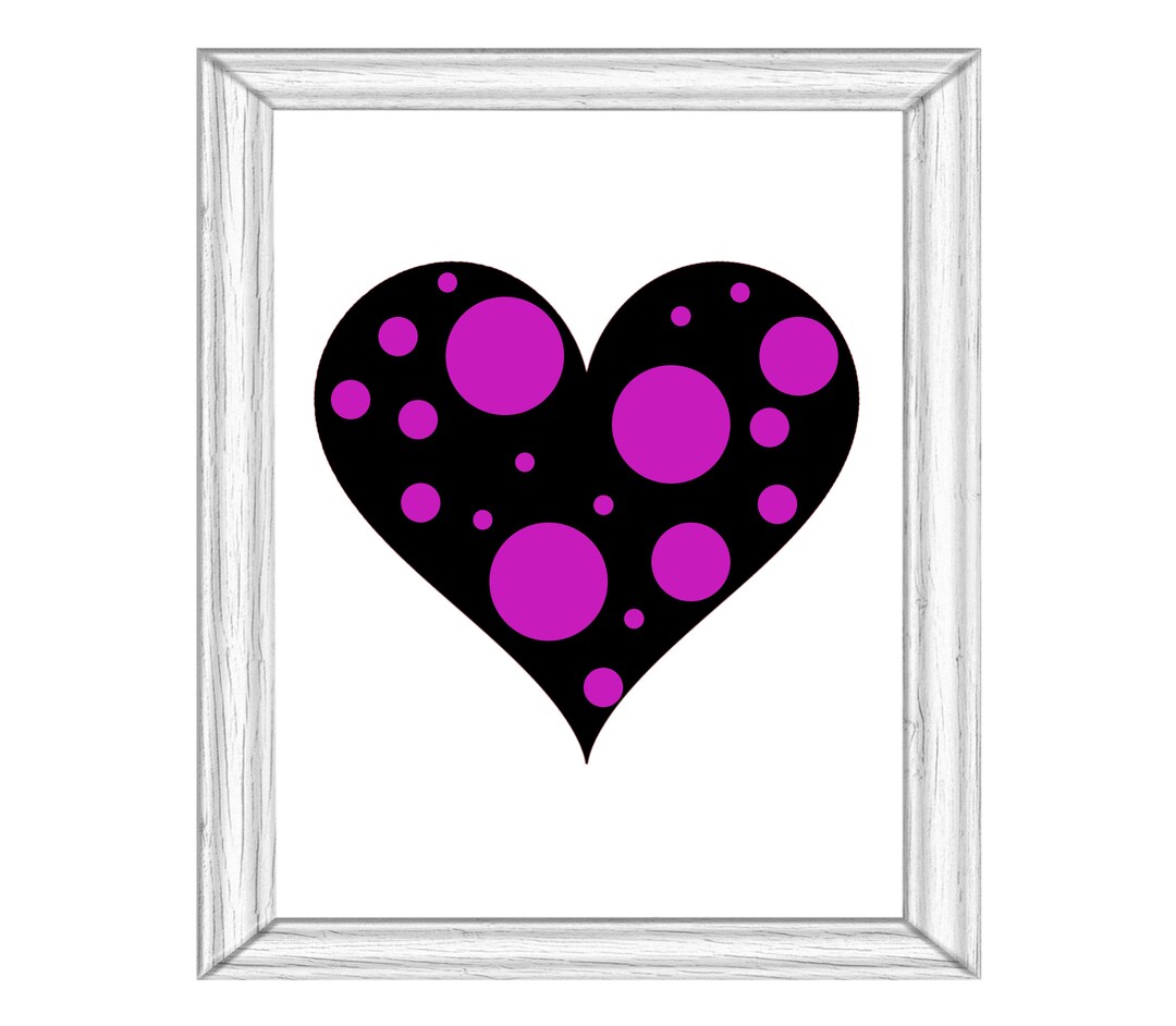 Purple Polka Dot Heart Print Wall Art Digital Download Printable Unique ...