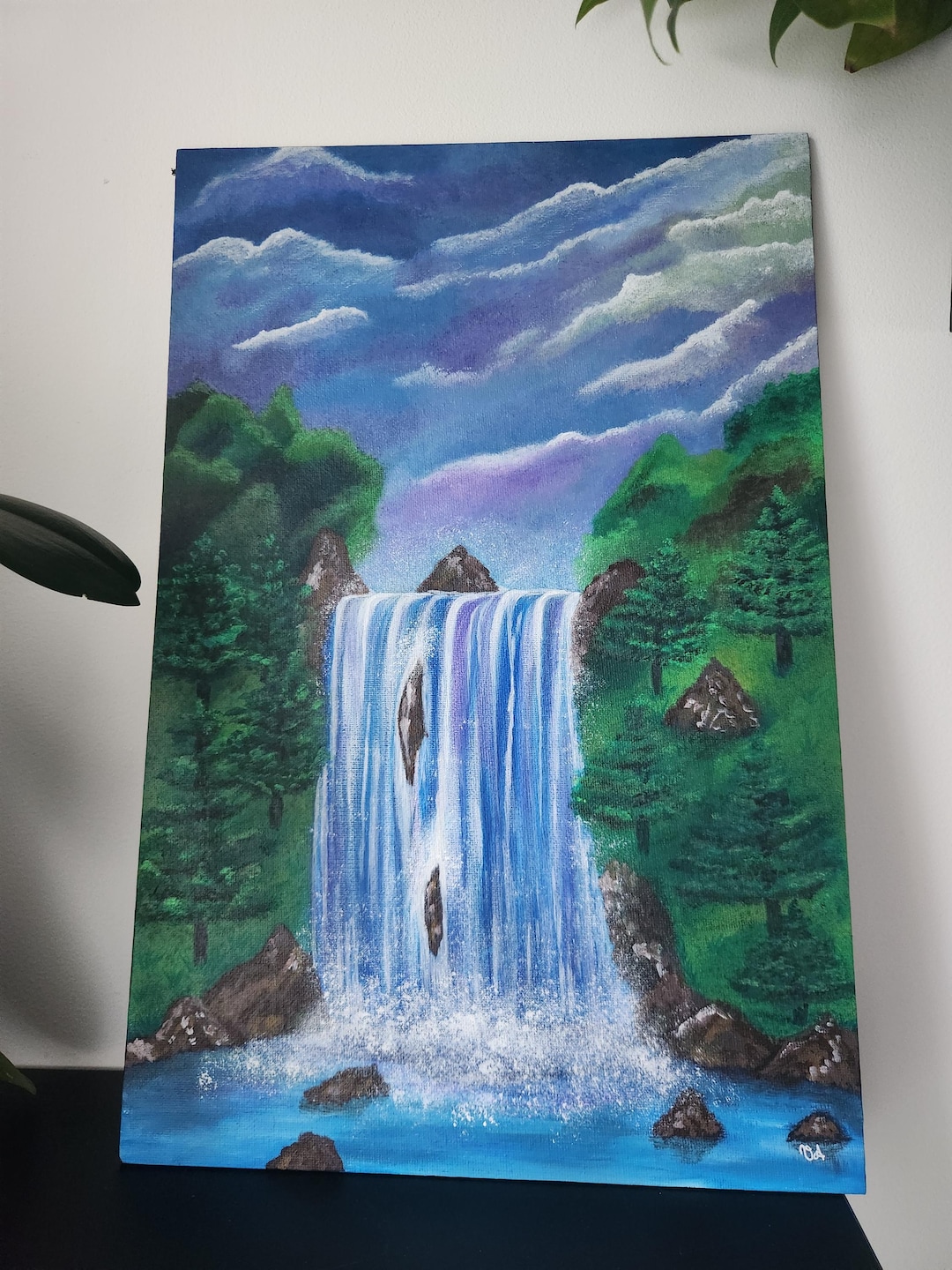 Waterfall in the Forest Acrylic Painting on Canvas Board (sold Without ...