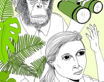 PRINTABLE Jane Goodall Illustration Art Print Digital Download - Etsy