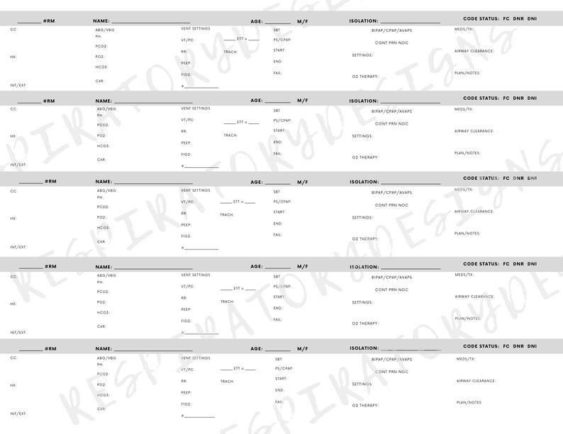 Respiratory Therapy Report Sheet - Etsy