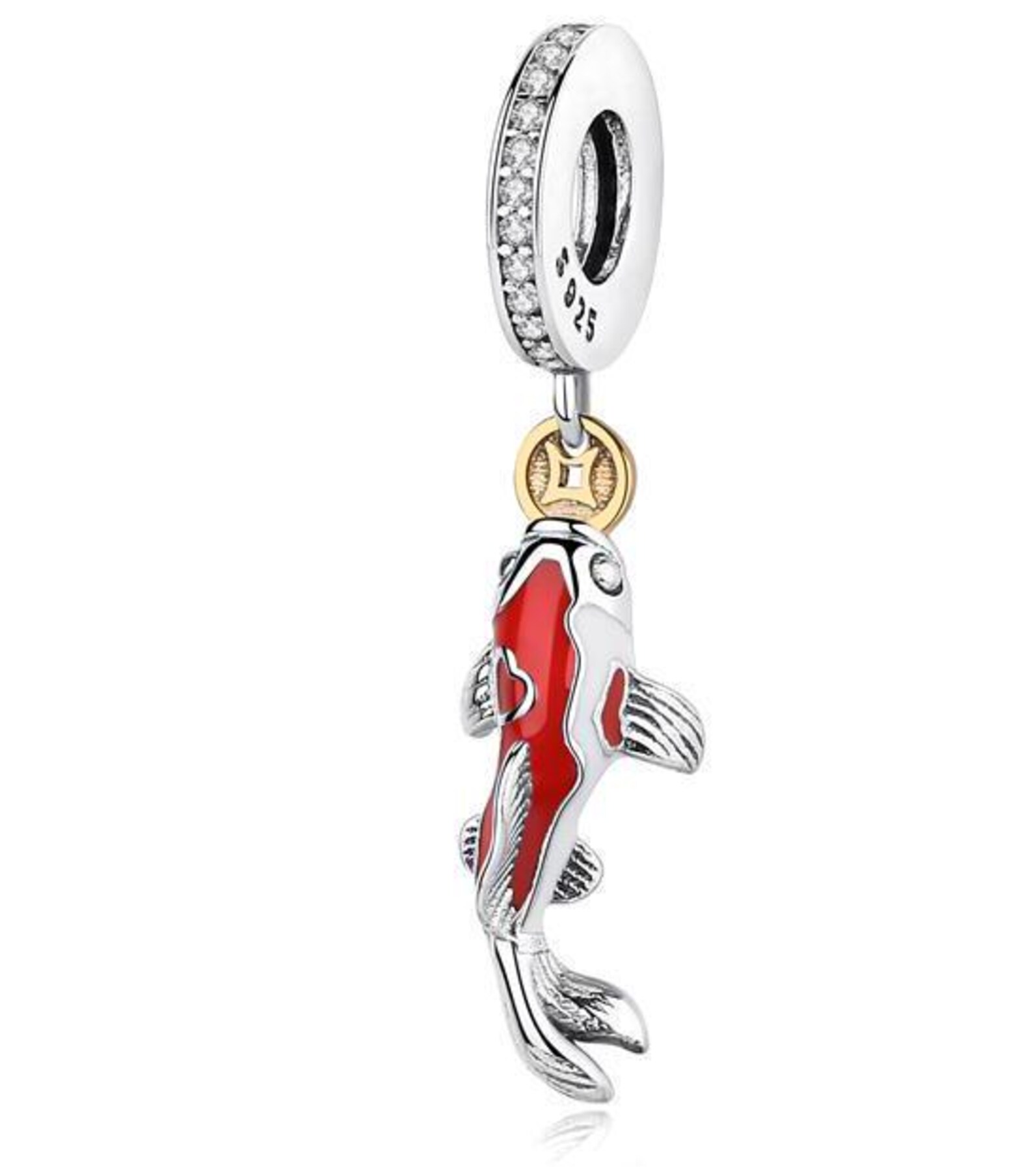 Original 100% 925 Sterling Silver Bead Charm Good Fortune Carp Fish ...