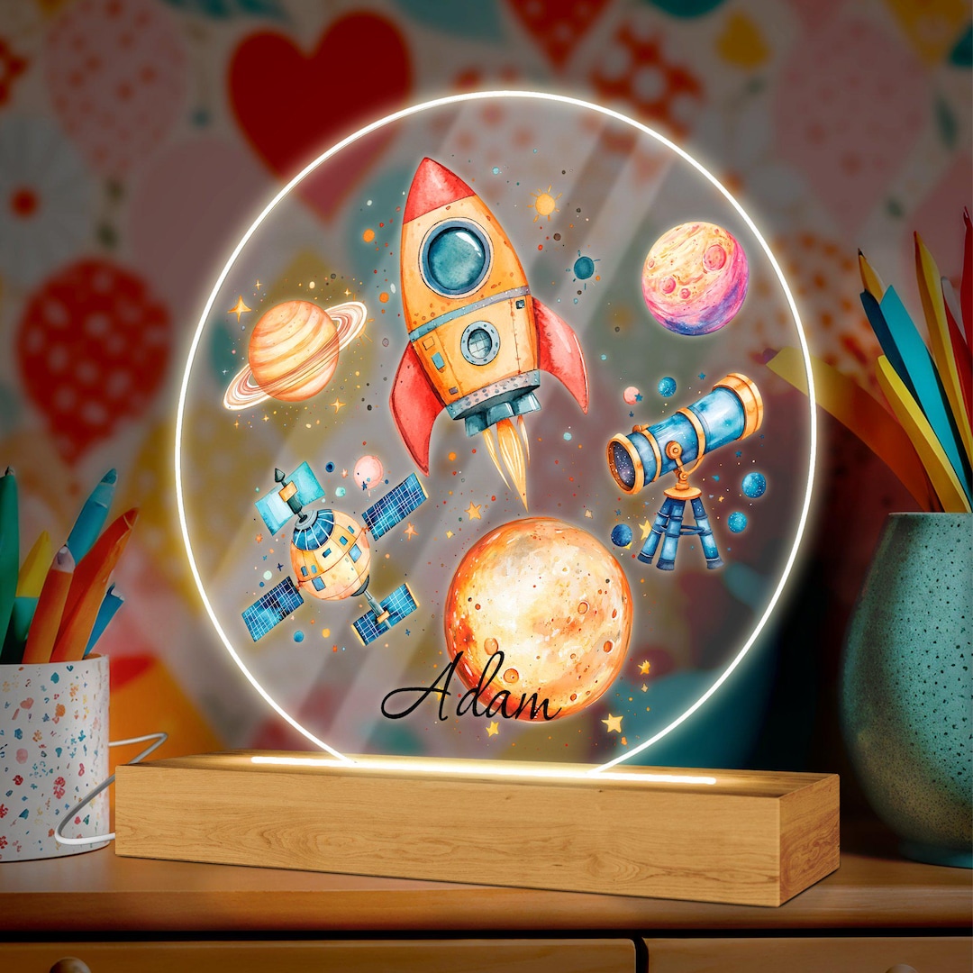 Personalized Space Themed LED Night Light Moon & Stars Cosmic Nursery ...