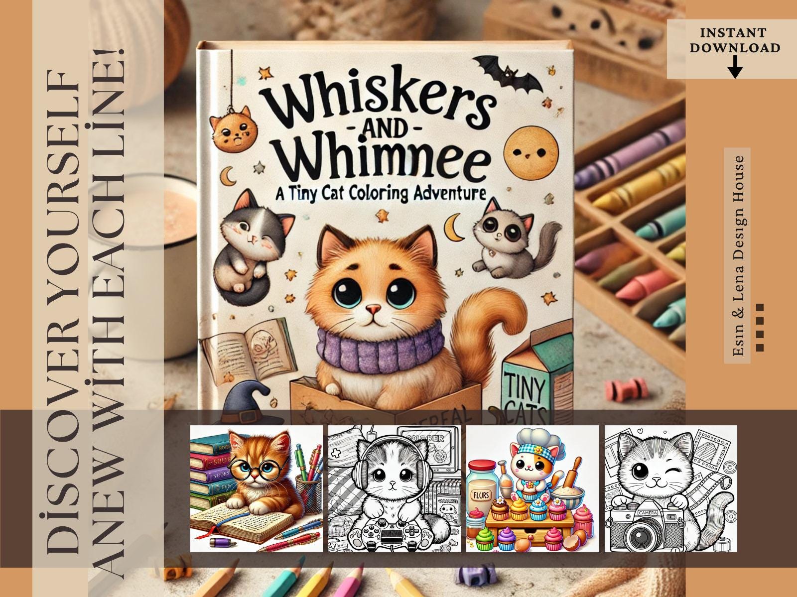 Whiskers and Whimsy:tiny Cat Coloring Book for Relaxation and ...