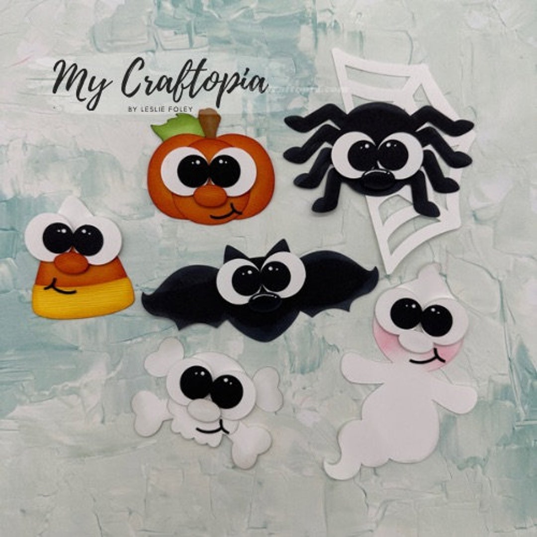 Halloween Set Ghost Skull Candy Corn Pumpkin Bat Spider Premade ...