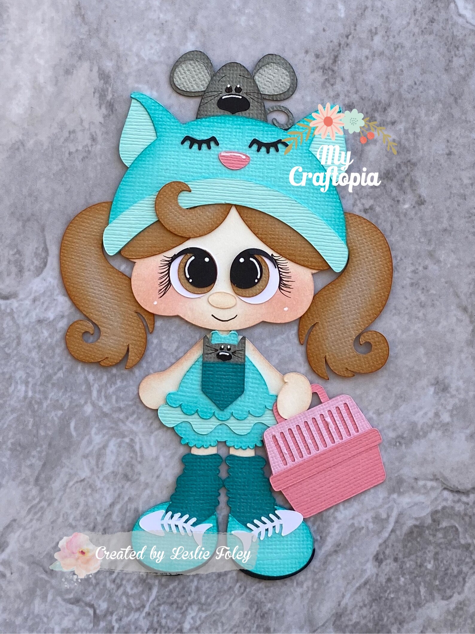 Personalized Summer Cat Girl Premade Scrapbooking Embellishment Paper ...