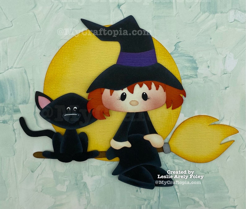 Halloween Witch Cat Premade Scrapbooking Embellishment Paper Piecing ...