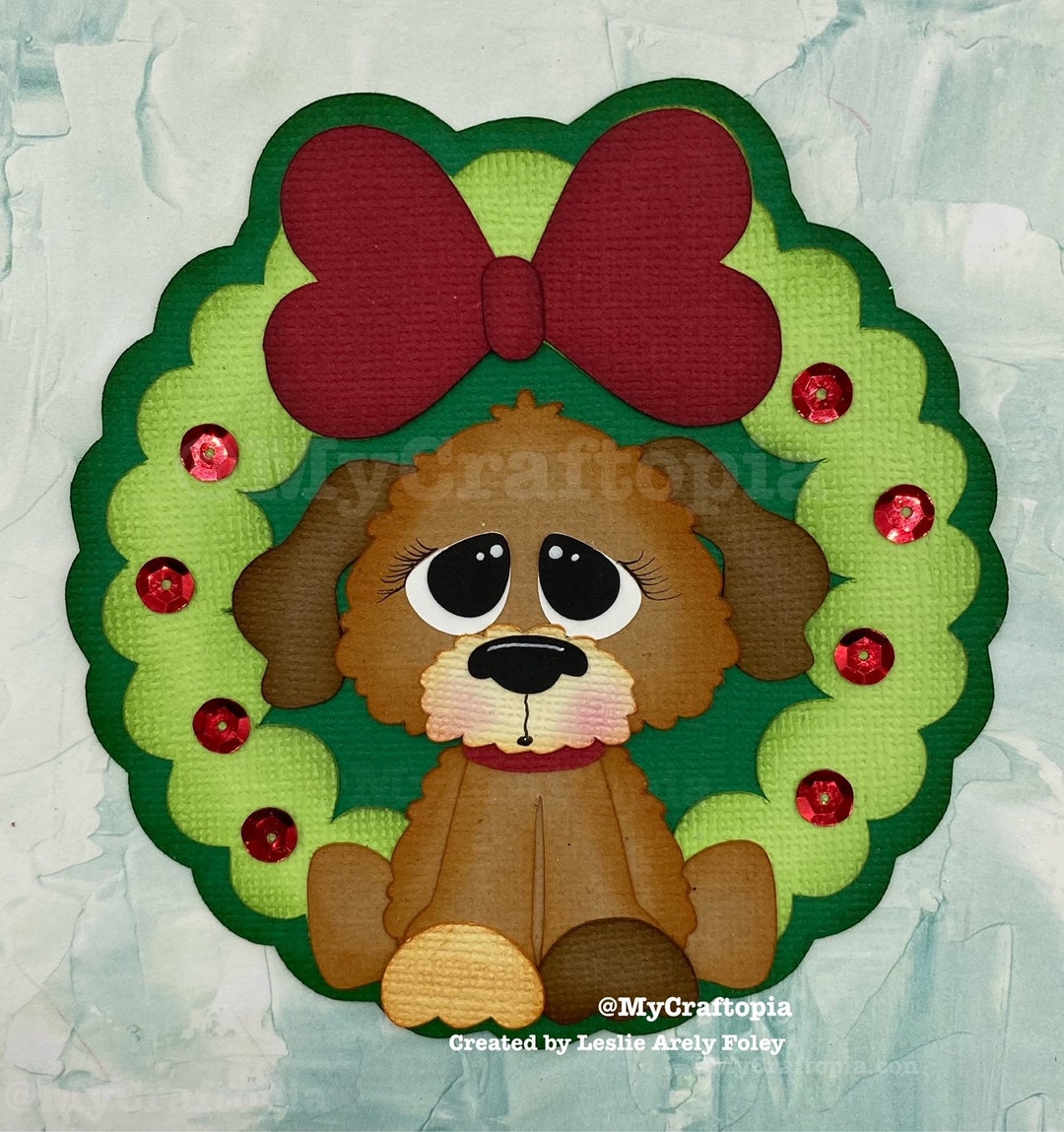 Christmas Wreath Dog Winter Premade Scrapbooking Embellishment Paper ...