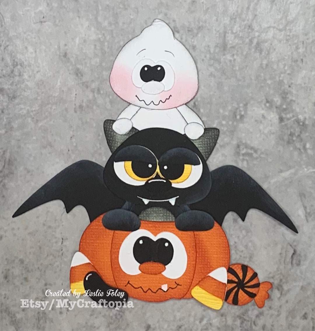 Pumpkin Bat Ghost Halloween Premade Scrapbooking Embellishment Paper ...