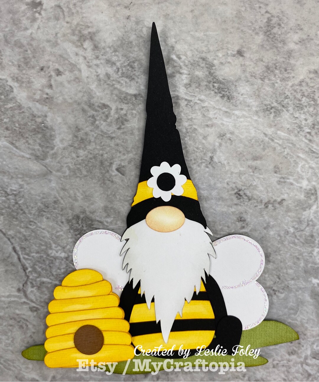 Spring Bee Gnome Flowers Premade Scrapbooking Embellishment Paper ...