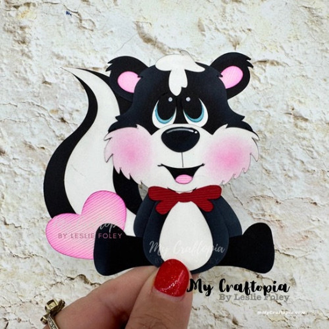 Valentine Love Heart Skunk Premade Scrapbooking Embellishment Paper ...